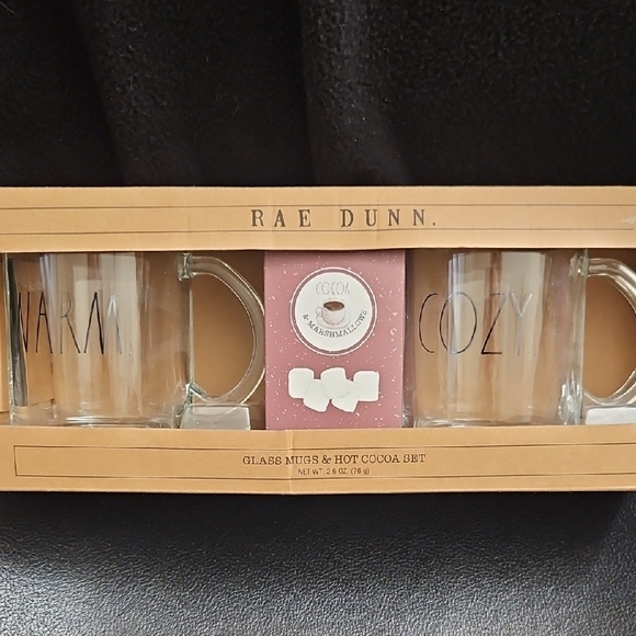Rae Dunn | Dining | Rae Dunn Clear Glass Mugs With Cocoa Set Warm Cozy ...